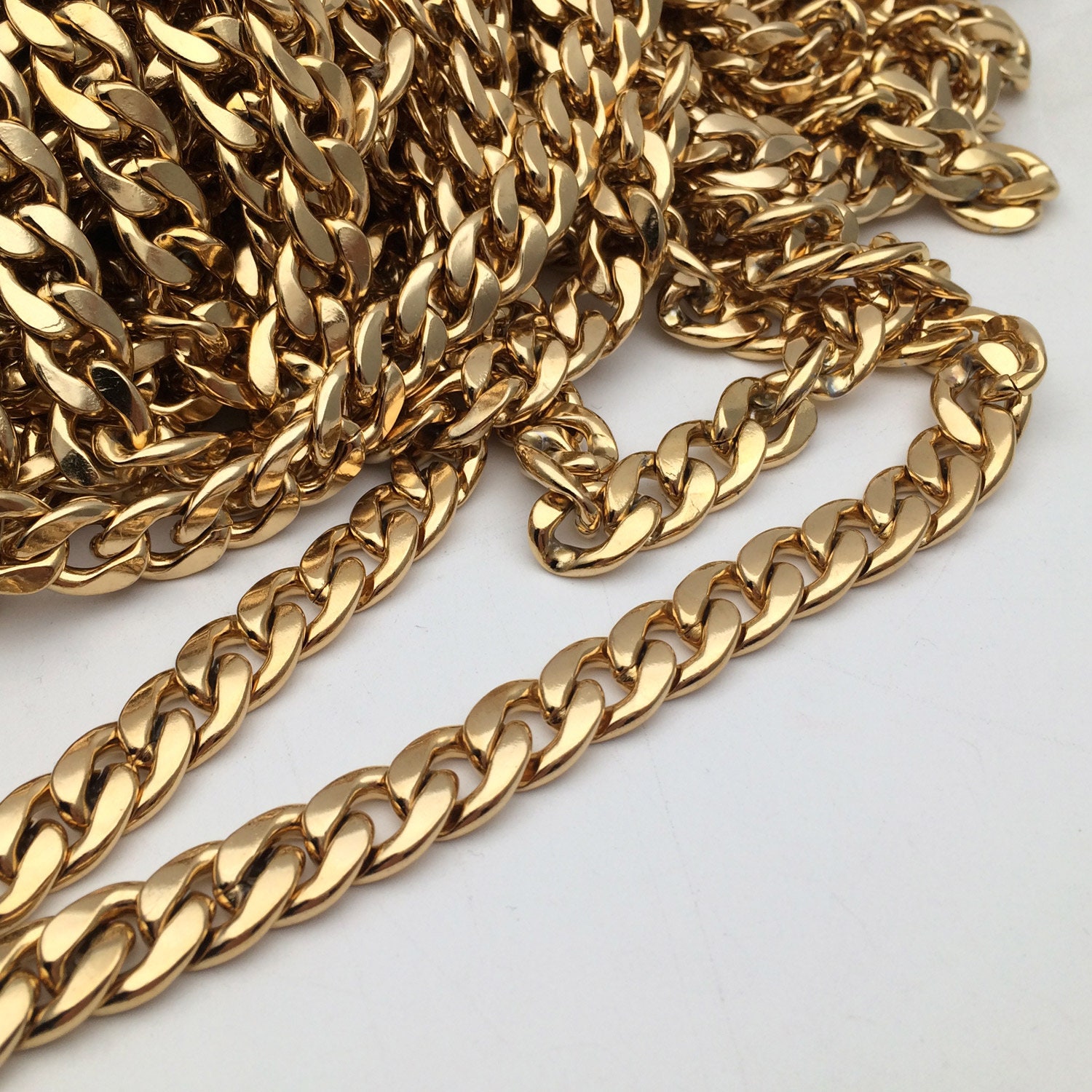 1 or 5 Meters Heavy Chunky Real Gold Plated Beveled Flat Curb | Etsy