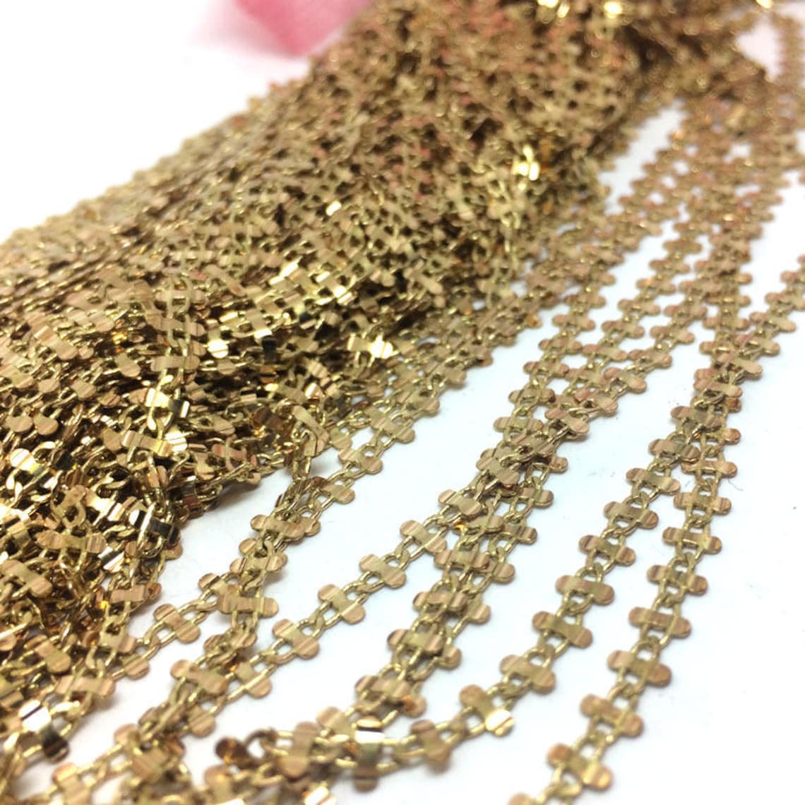 Tiny Raw Brass Flat Mariner Soldered Link Chain With Ear - Etsy