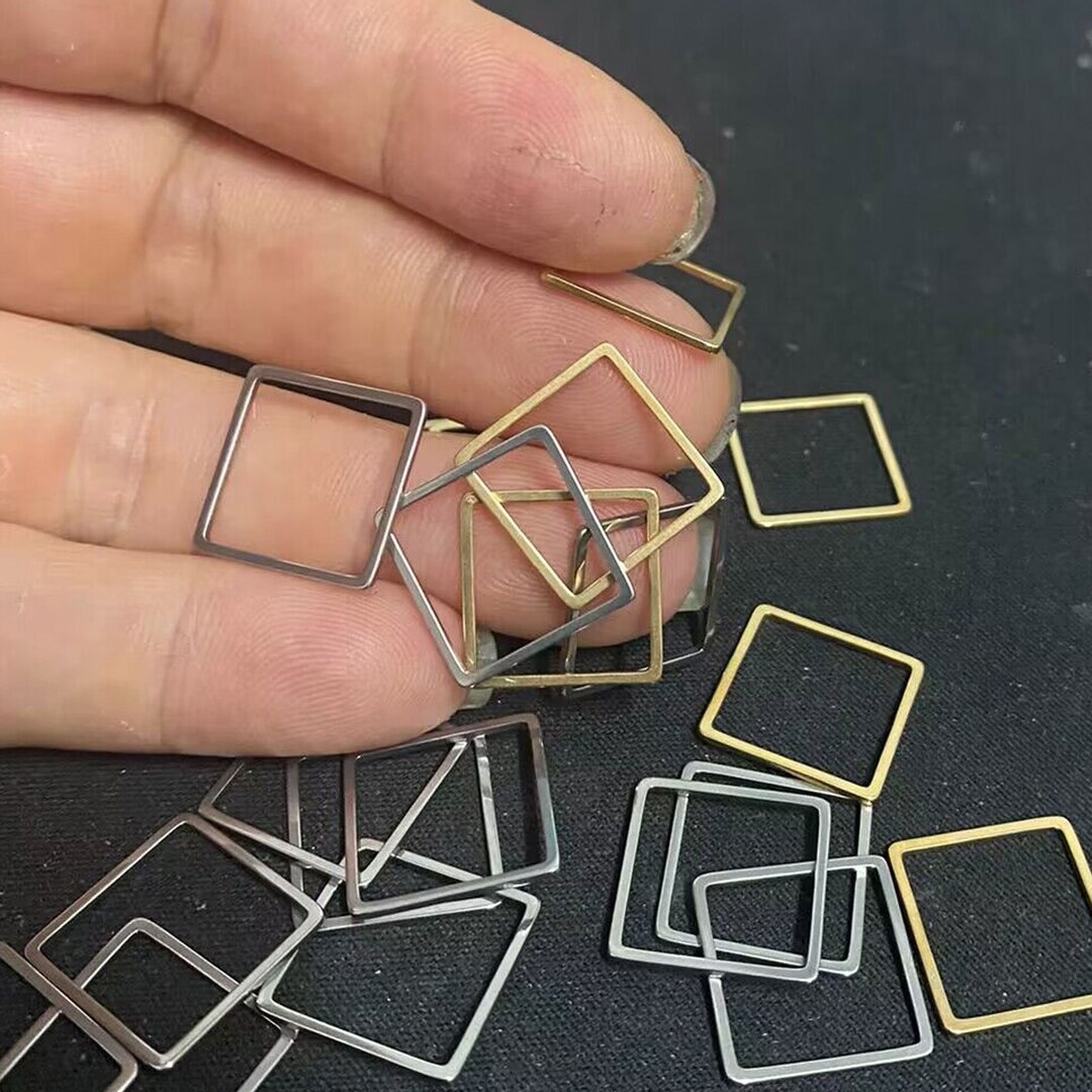 30/100pcs 18K Plated Stainless Steel Square Ring Connectors Charms ...
