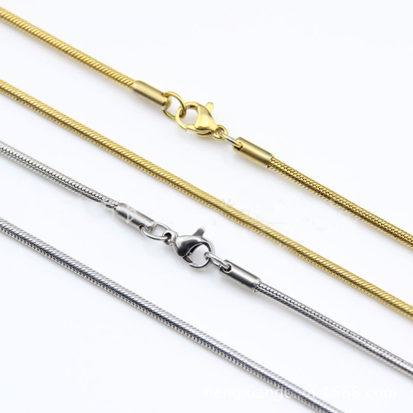 5pcs 18" Round Snake Stainless Steel Chain Necklace 0.9/1.2/1.5mm ...