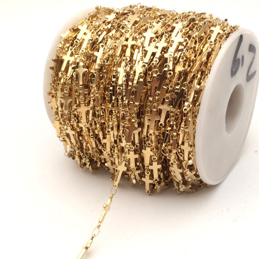 5/10 Meters Stainless Steel Real Gold Plated Cross Chain Welded Oval ...