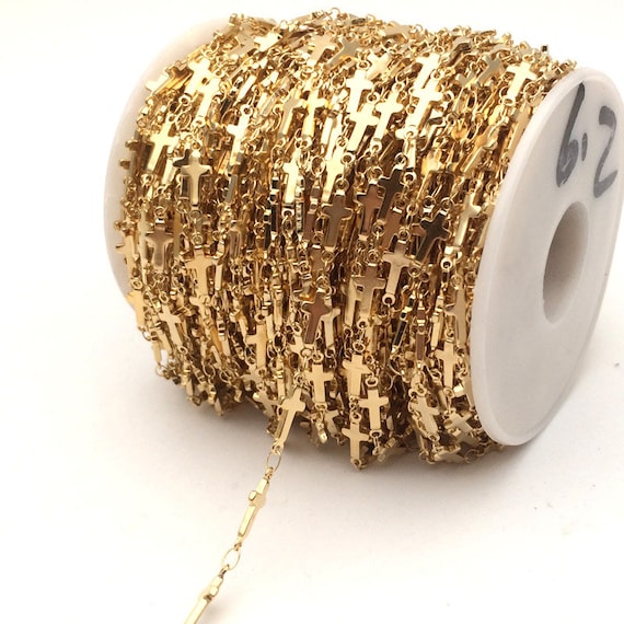 5/10 Meters Stainless Steel Real Gold Plated Cross Chain | Etsy