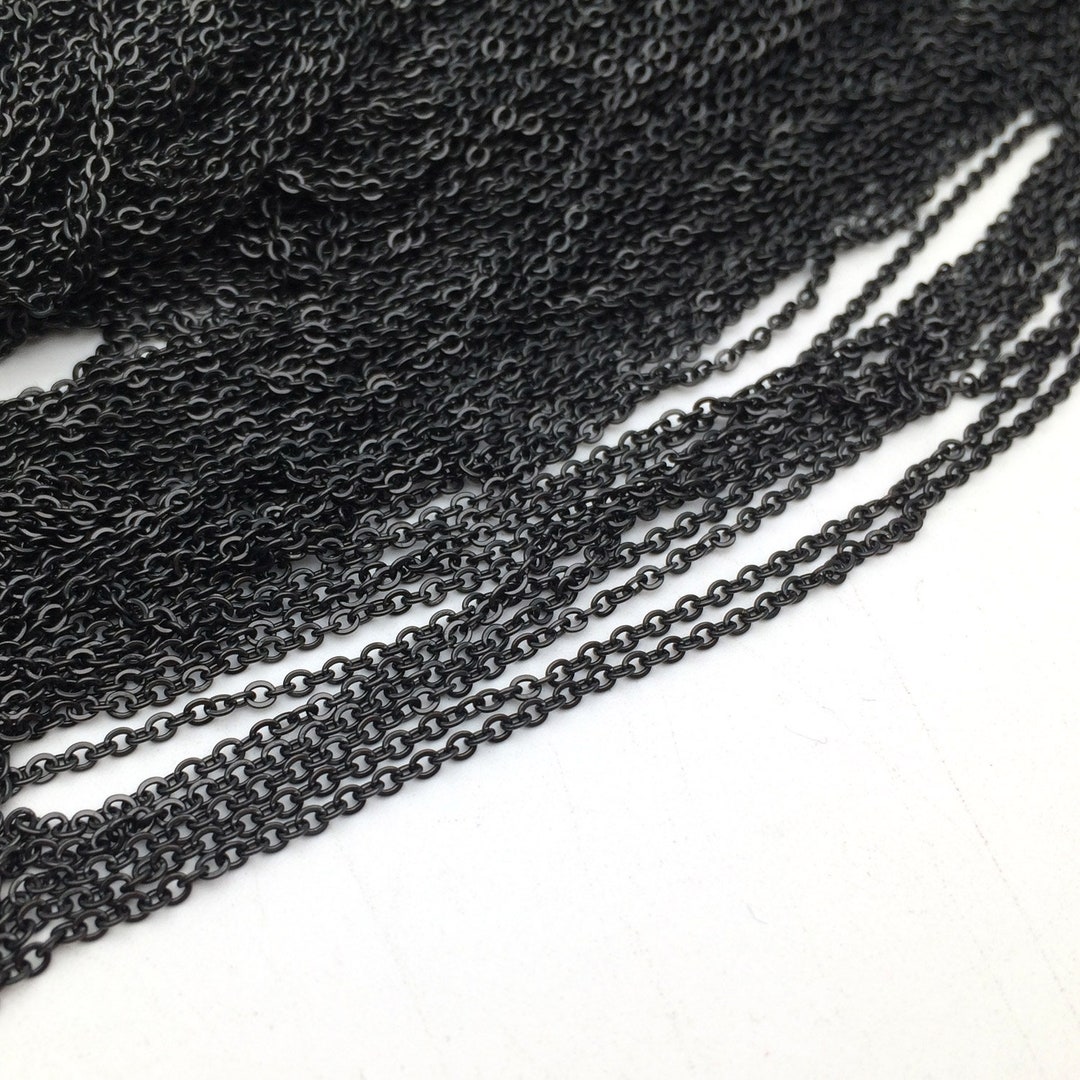 10/50m Black Plated Over Stainless Steel FLAT Cable Chain Oval Link ...
