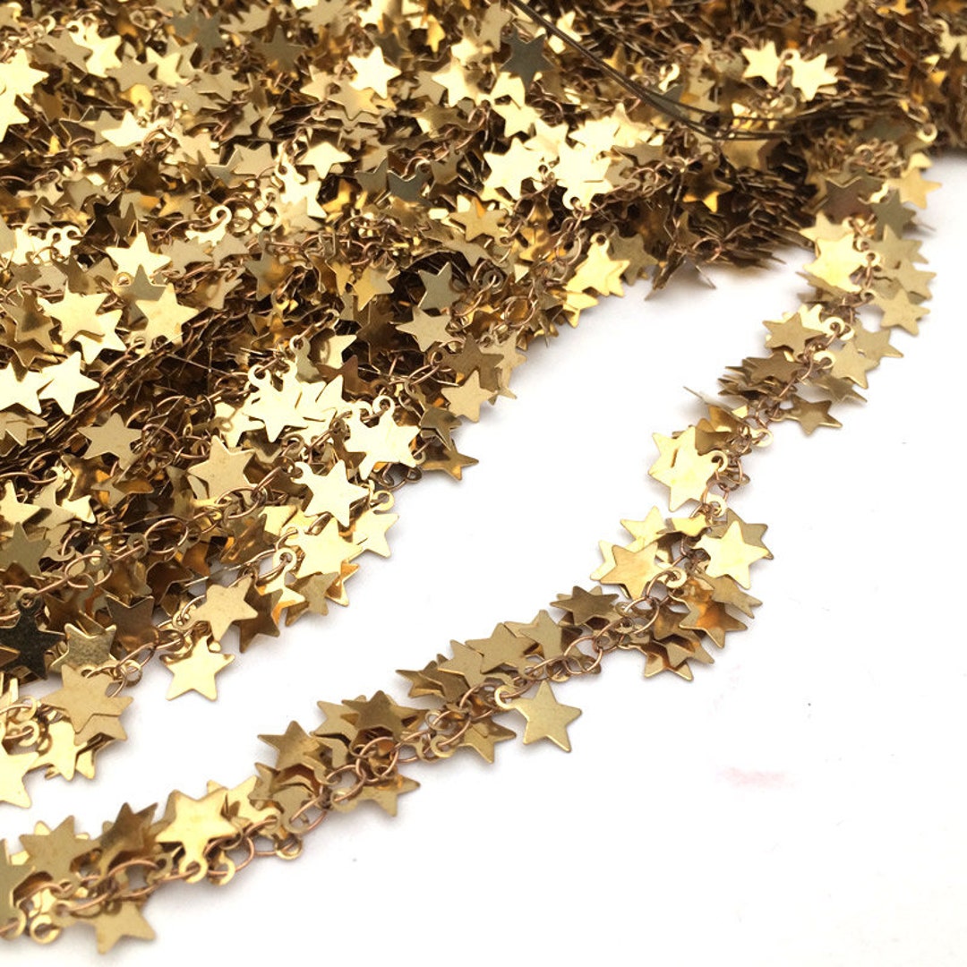 2/5 Meters Raw Brass Star Beaded Oval Link Chain Linked by Hand ...