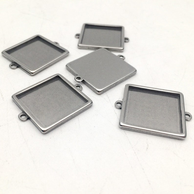 Solid Stainless Steel Cabochon Settings Square Shape Bezel Tray Blanks ...