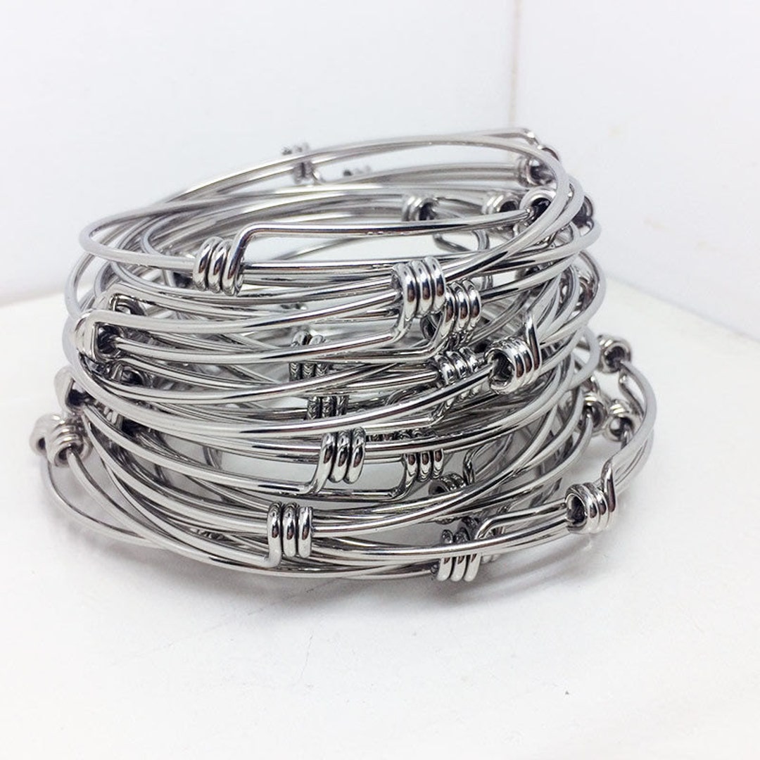 50 Pcs 20cm Wire Adjustable Wrapped Stainless Steel Bracelet Bangle ...