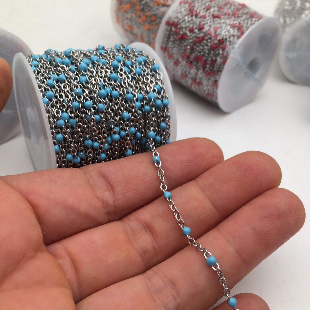 10meters Stainless Steel Flat Cable Chain Enameled Beaded Over Colors ...