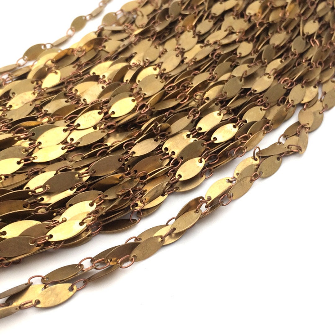 Raw Brass Flat Oval Bead Connected Chain Soldered Oval Links Beaded 2 ...