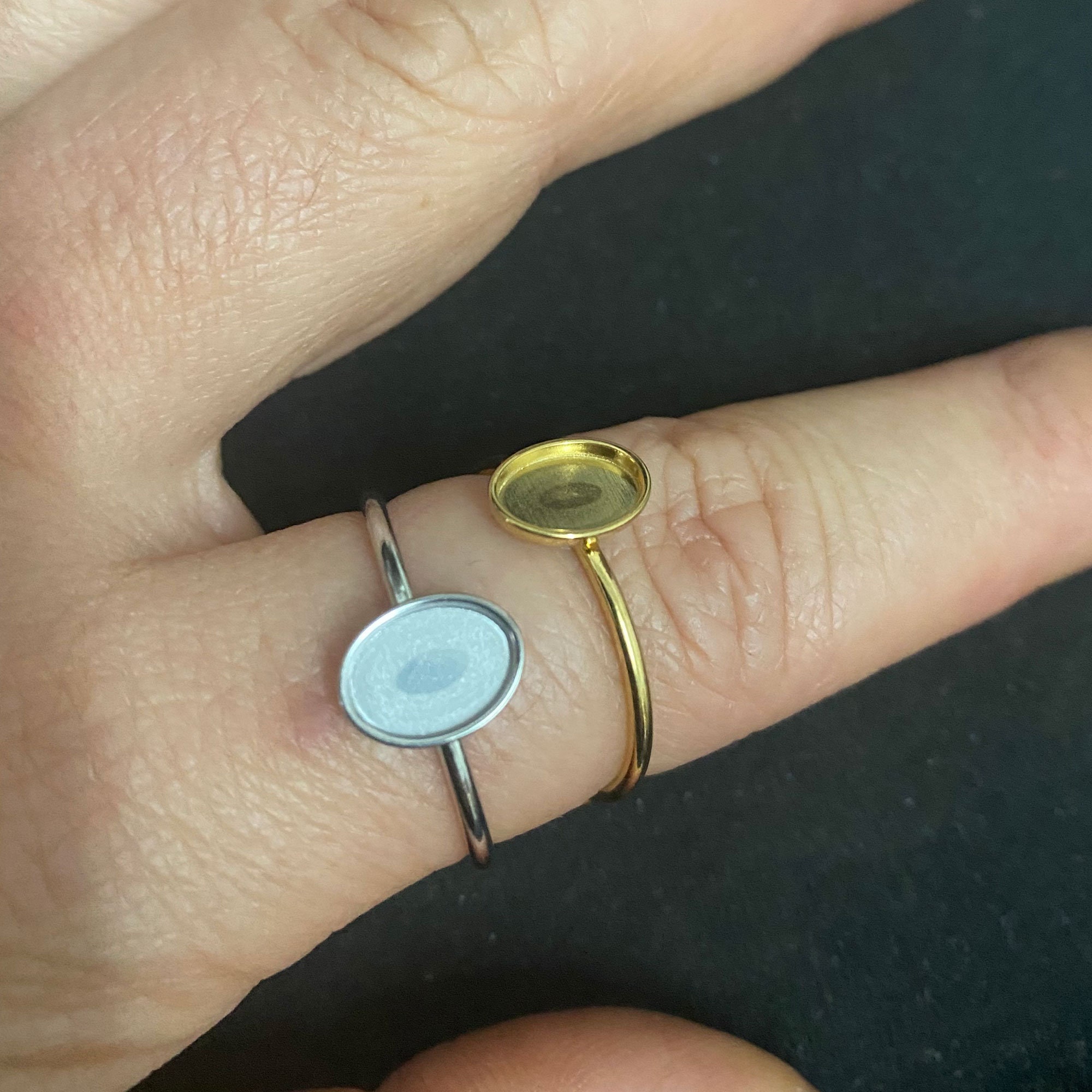 10/50pcs Open 18K Plated Stainless Steel Oval Bezel Cup Ring - Etsy