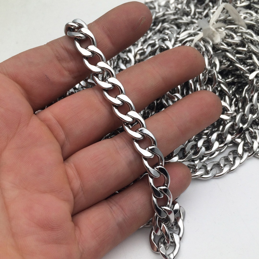 5/25 Meters 7x9.5mm Beveled Flat Curb Stainless Steel Chain 1.8mm Thick ...
