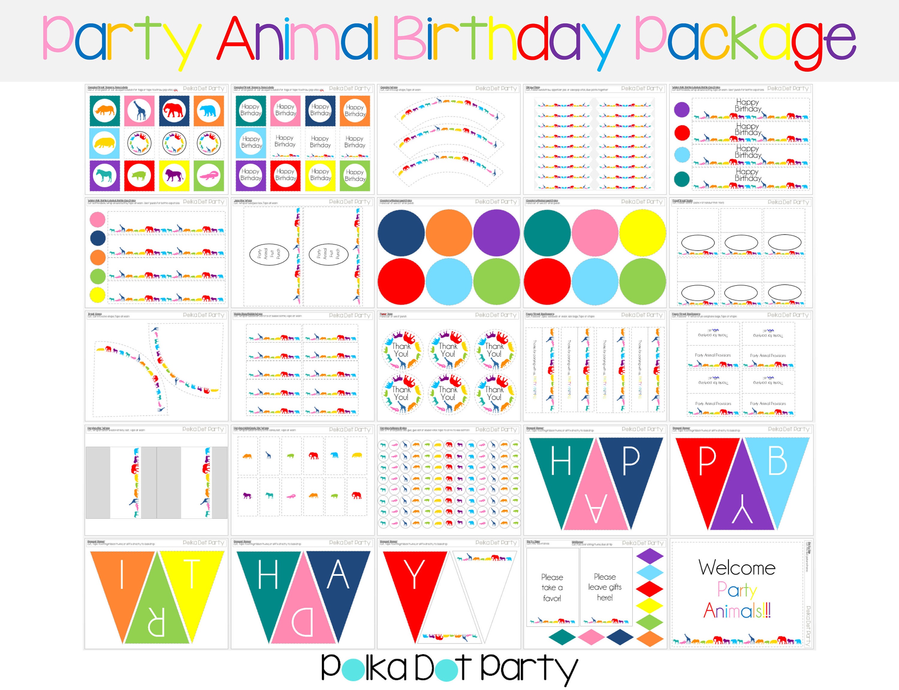 Party Animal Printable Package Birthday Party Kit Zoo - Etsy