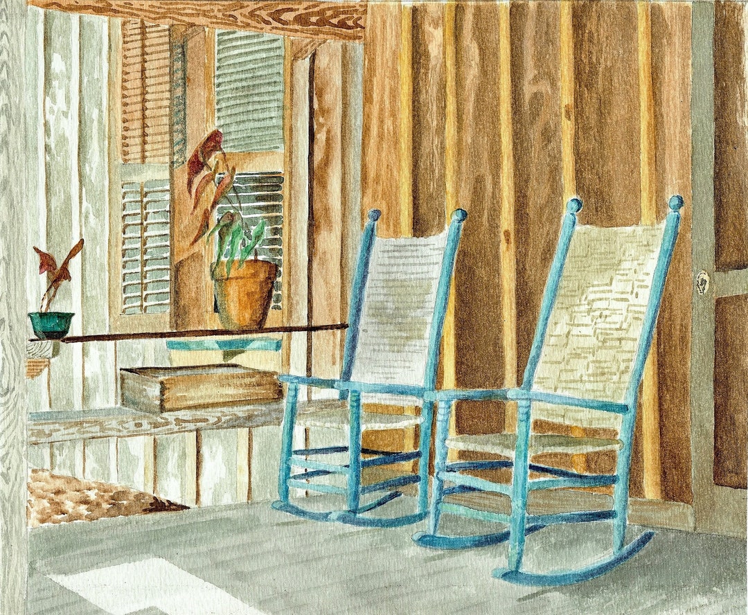Front Porch Rocking Chairs Watercolor Print, Old Farmhouse Painting ...