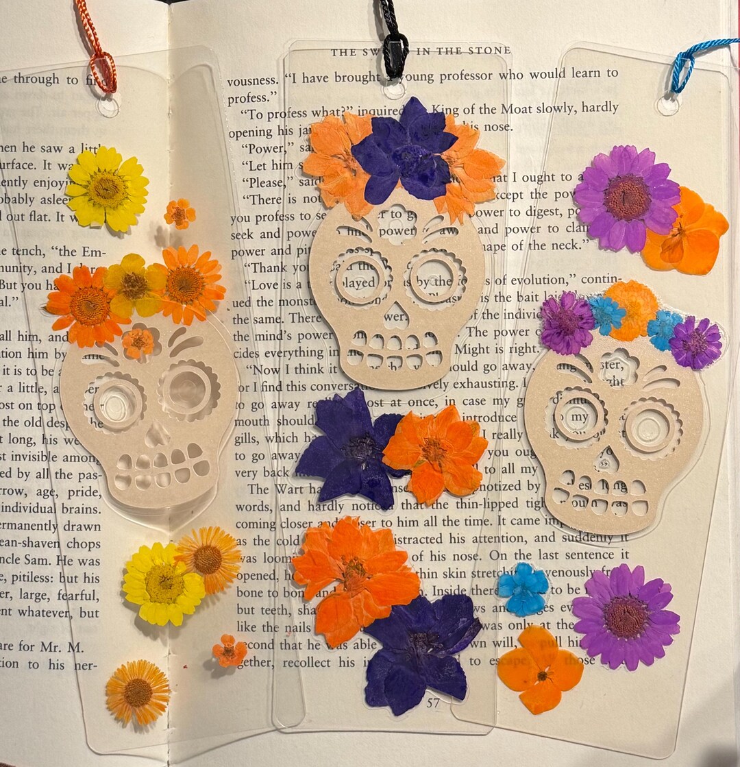 Sugar Skull Floral Bookmark, Laminated Pressed Flower Bookmark, Sugar ...