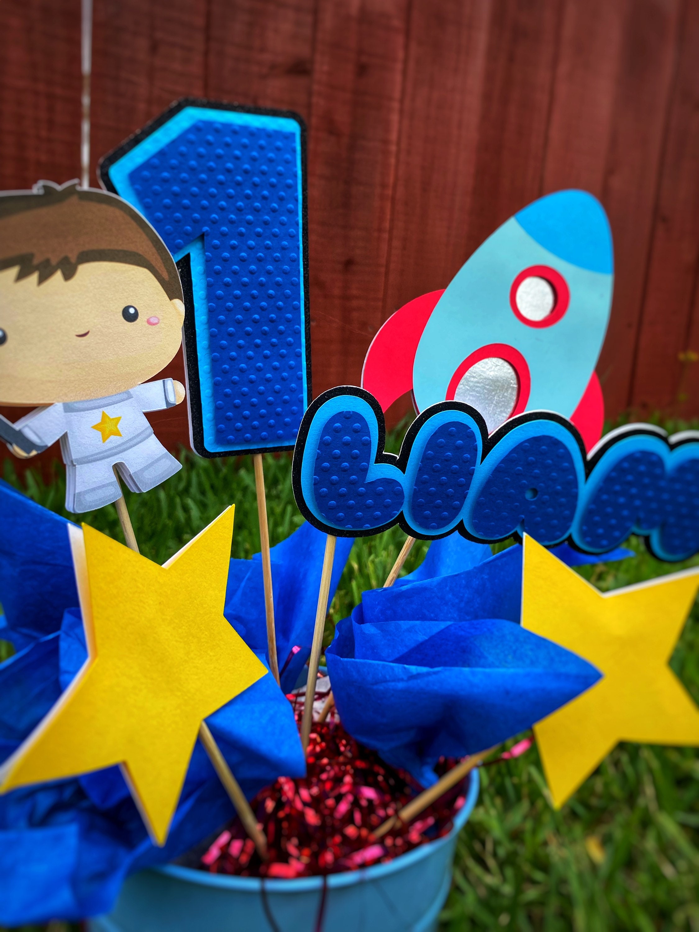 Astronaut Rocket Party Theme Girl Boy Centerpiece Cake Topper - Etsy