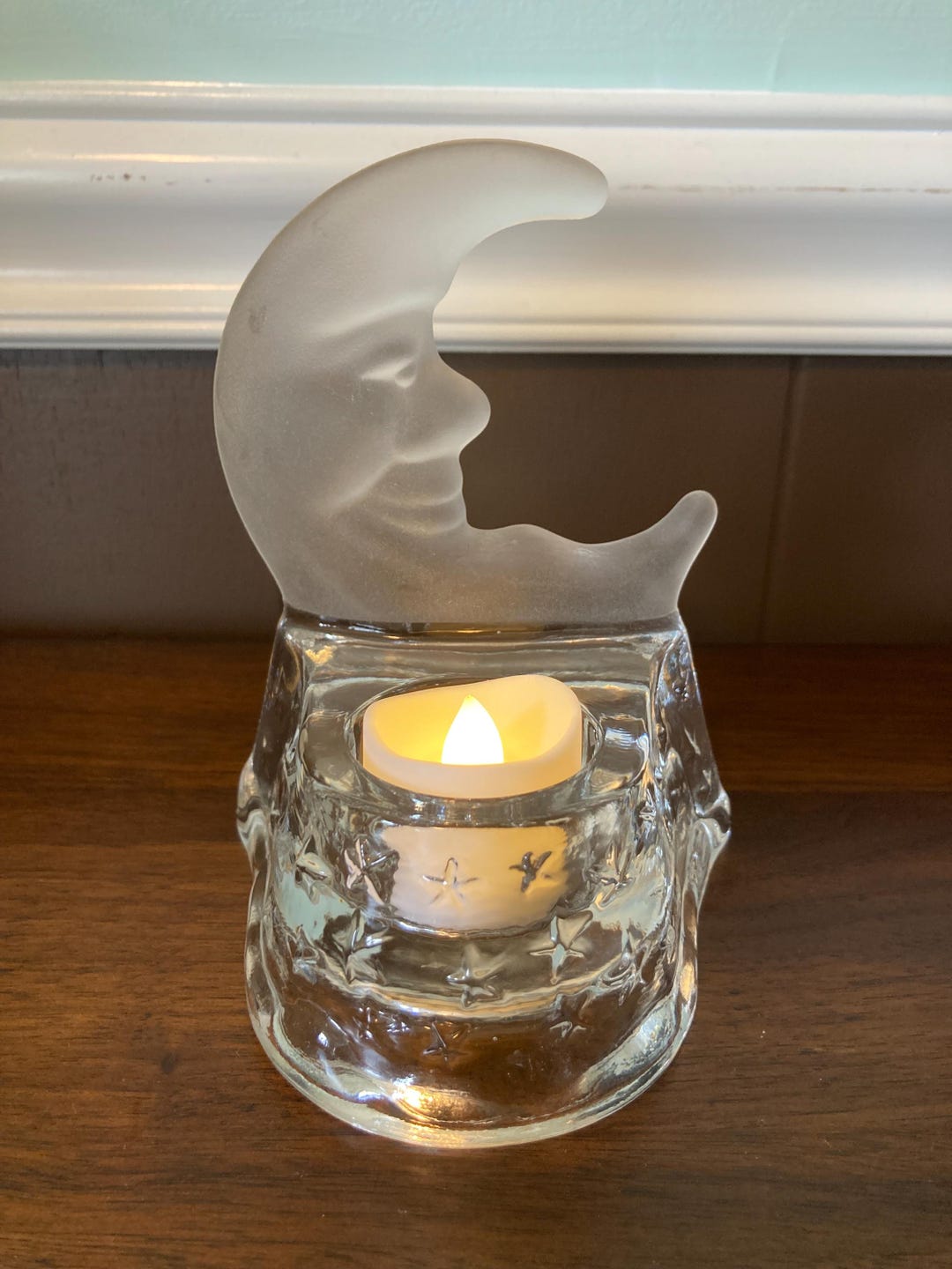 Vintage 1990s Frosted Glass Crescent Moon Celestial Votive Candle FREE ...