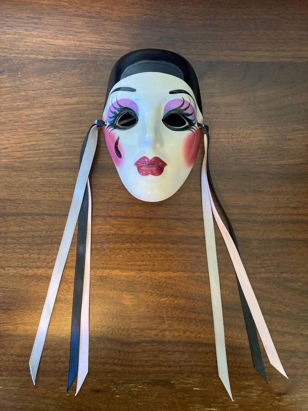 Vintage 1980s 1990s Painted Porcelain Face Mask Mardi Gras Wall Decor ...