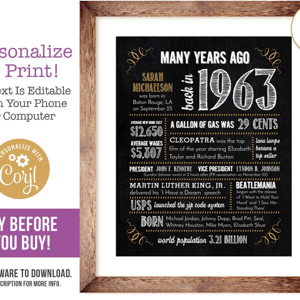 1963 Anniversary Poster - Etsy