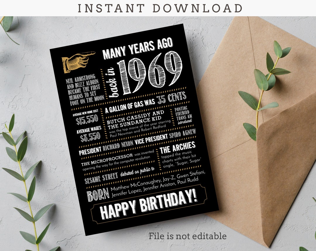 56th Birthday Card / Fun Facts 1969 Year in Review / Digital File ...