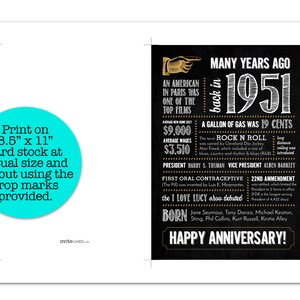 74th Birthday Card, Anniversary / Fun Facts 1951 Year in Review ...
