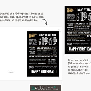 56th Birthday Card / Fun Facts 1969 Year in Review / Digital File ...