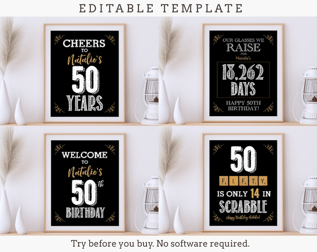 Personalized Birthday Party Sign Pack: Editable Template, Multiple ...