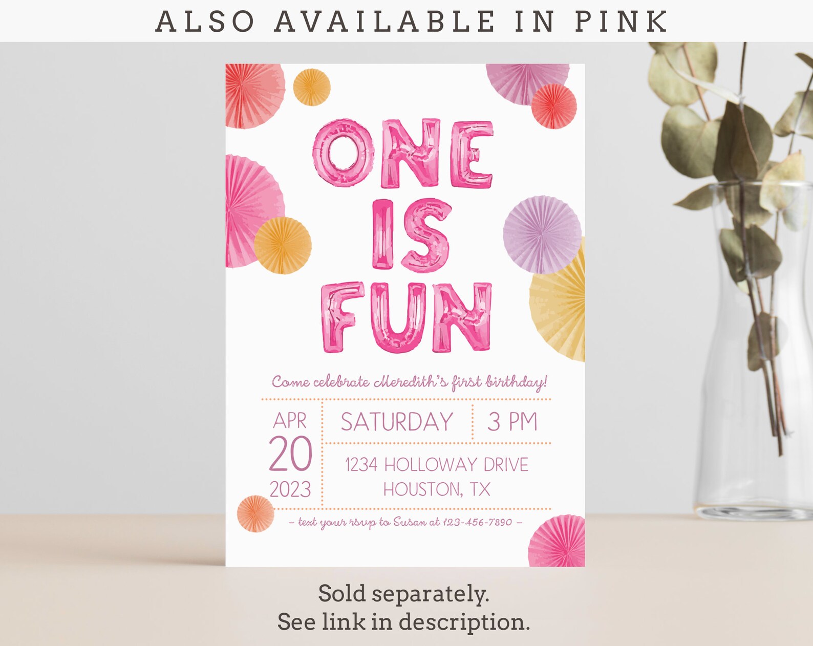 One is Fun Birthday Invitation: Editable First Birthday Party (digital ...