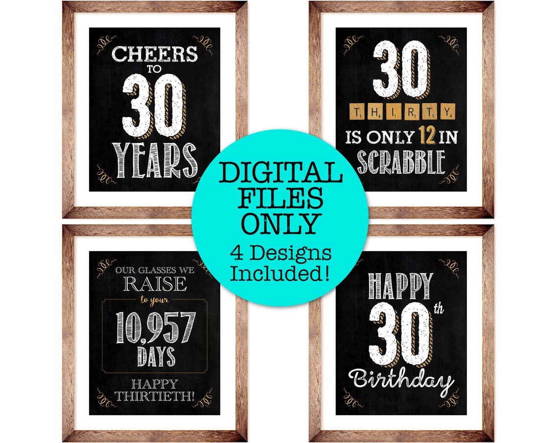 30th Birthday Chalk Sign Decorations / 8x10 four Pack / | Etsy
