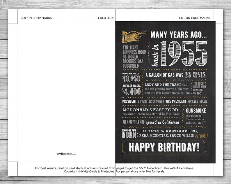 70th Birthday Card / Fun Facts 1955 Year in Review / Digital File ...
