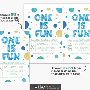 One is Fun Birthday Invitation: Editable First Birthday Party (digital ...