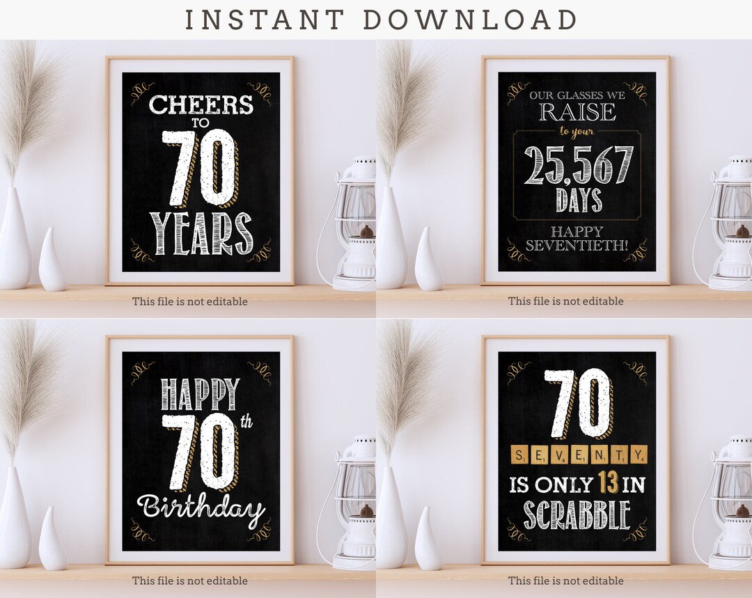 70th Birthday Chalk Sign Decorations / 8x10 (four Pack) / Digital File ...