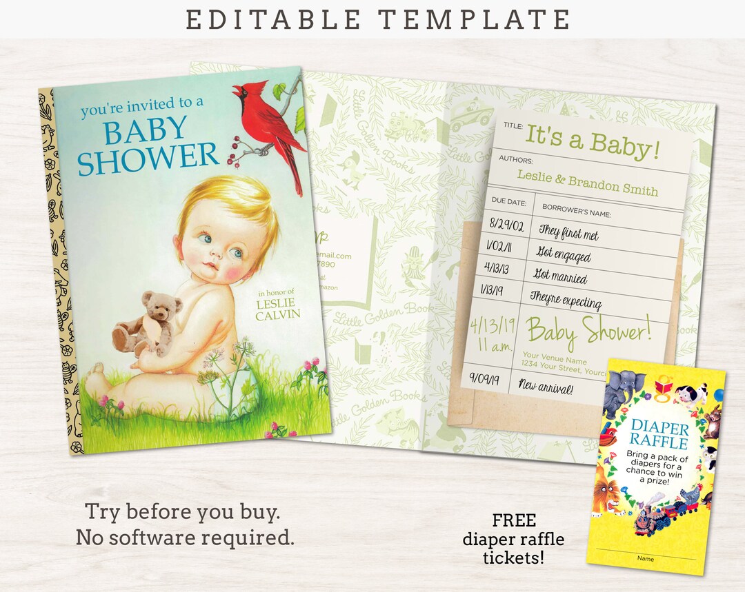 Library Book Baby Shower Invitation: Editable Template (digital File ...