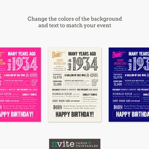 90th Birthday Card, Anniversary / Born in 1934 Fun Facts / Editable ...