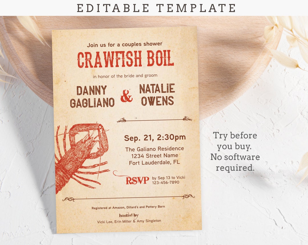 Crawfish Boil Invitation, Couples Shower, Engagement Party, Editable ...