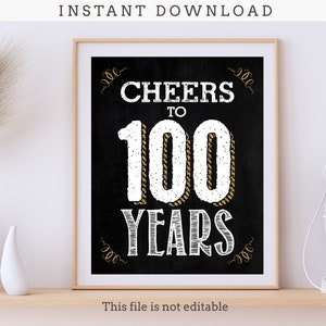 100th Birthday Chalk Sign Decorations / 8x10 (four Pack) / Digital ...