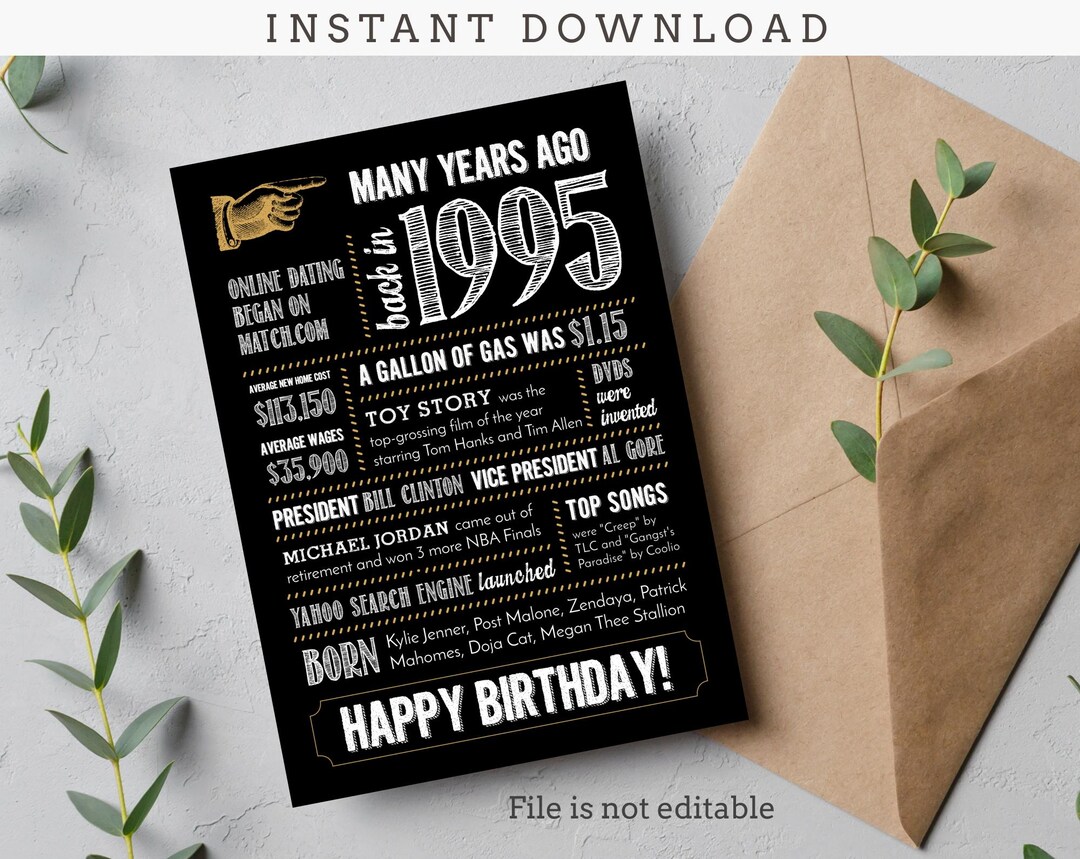 30th Birthday Card: 1995 Fun Facts, Year in Review (digital Download ...