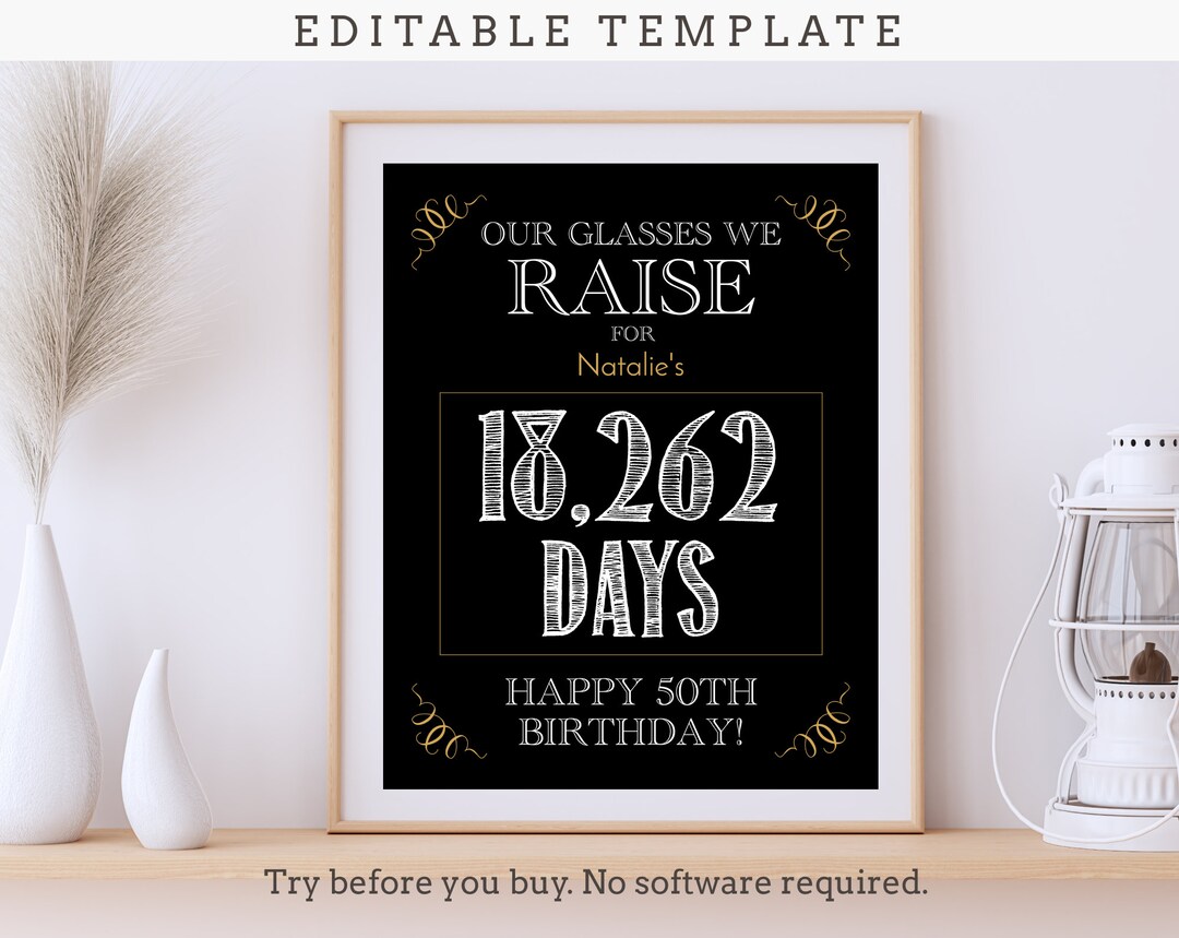 Years in Days Personalized Sign for Birthday or Anniversary Party ...