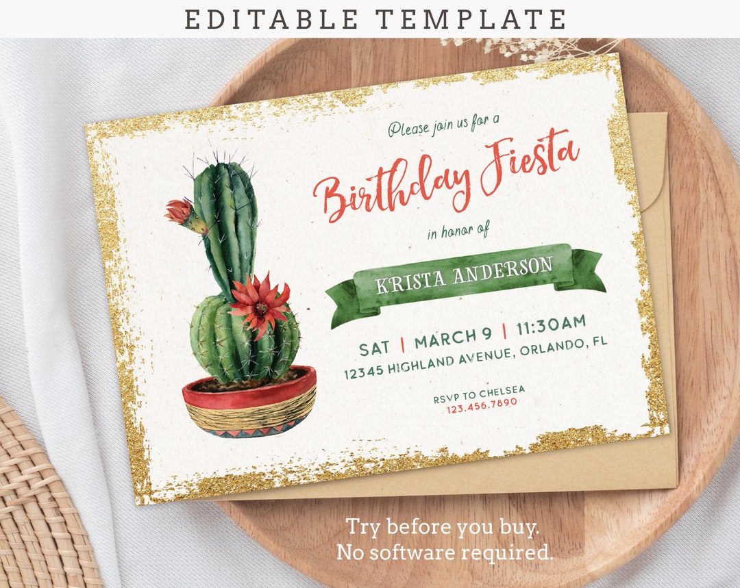 Southwest Birthday or Baby Shower Fiesta Invitation, Editable Digital ...