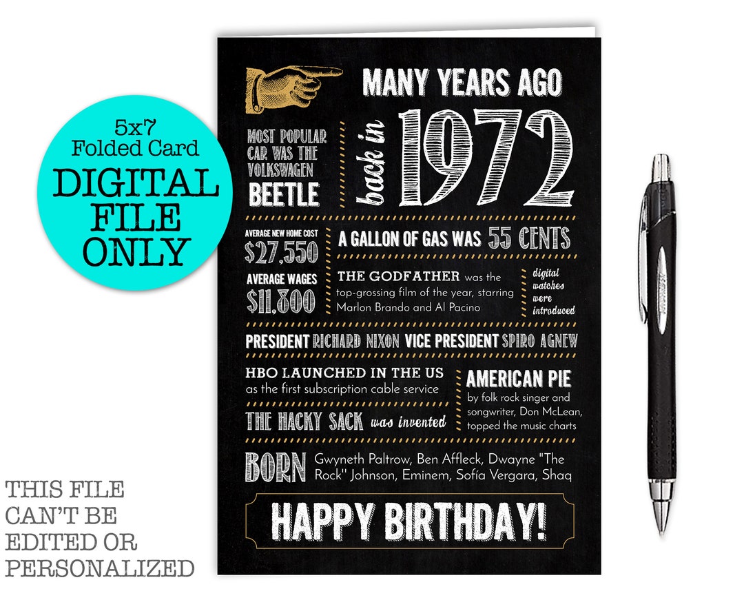 53rd Birthday Card: 1972 Fun Facts, Year in Review (digital File) - Etsy