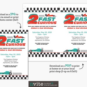 2 Fast 2 Curious Race Car Birthday Invitation for Two Year Old Boy ...