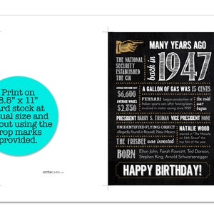 77th Birthday Card, Aniversary / Fun Facts 1947 Year in Review ...