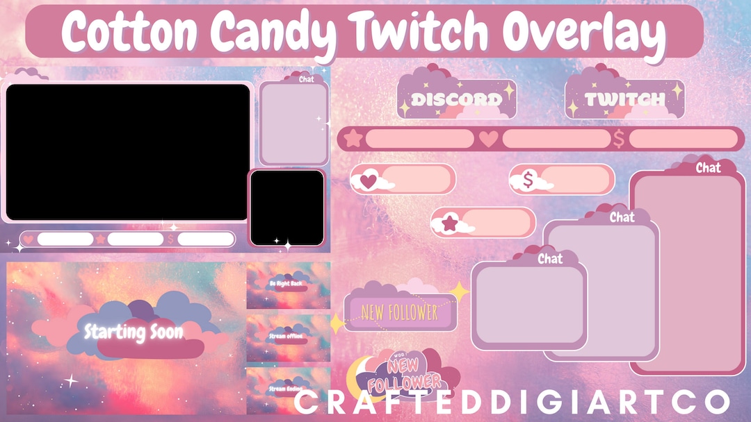 Cotton Candy Twitch Stream Overlay Package, Animated, Aesthetic, Lofi, Twitch Overlay Sunset ...