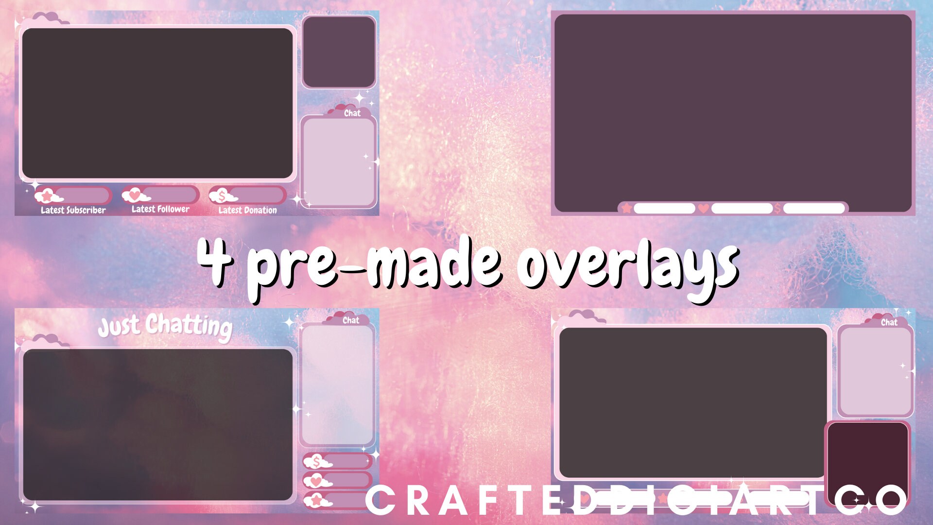 Cotton Candy Twitch Stream Overlay Package, Animated Lofi (digital ...