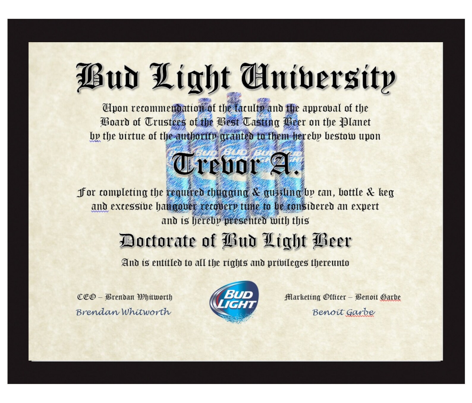 Bud Light Fan Certificate Man Cave Diploma - Etsy