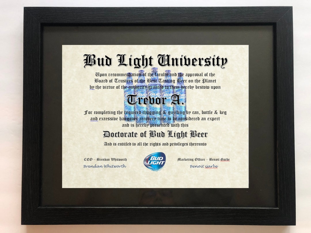Bud Light Fan Certificate Man Cave Diploma - Etsy