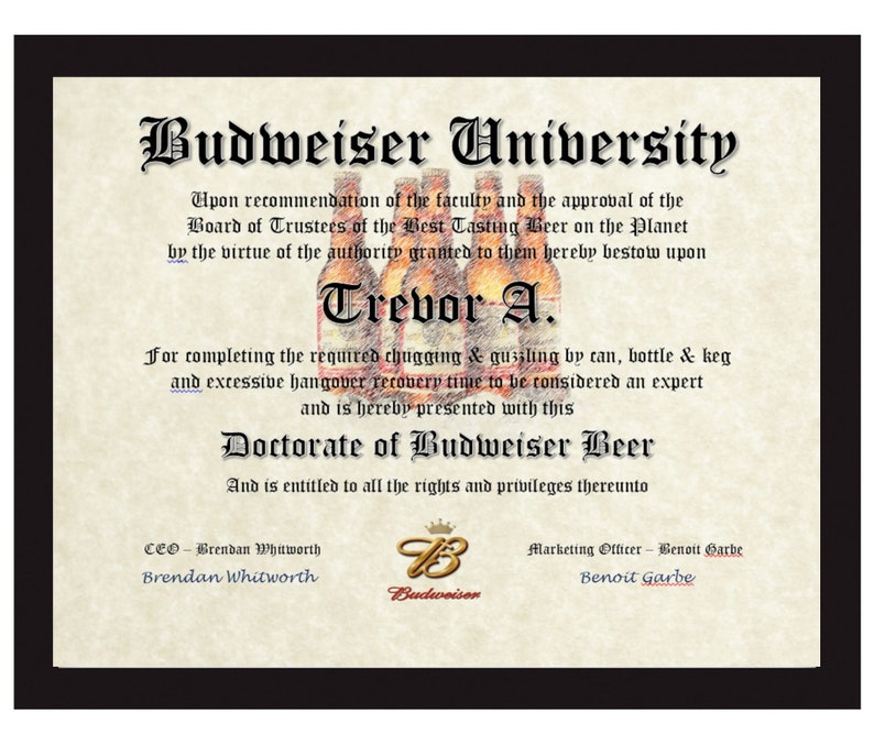 Budweiser Fan Certificate Man Cave Diploma - Etsy