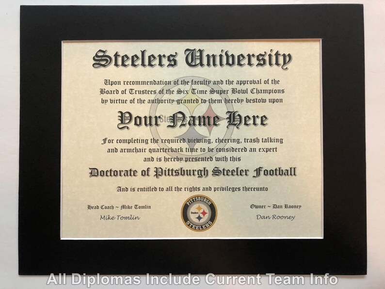 AFC Central 1 Fan Diploma Certificate for Man Cave Pittsburgh - Etsy