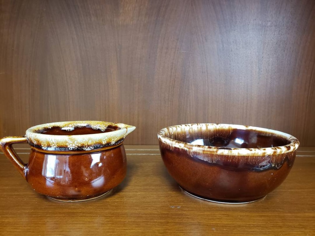 Brown Drip Bowl and Creamer Pitcher Set of 2 - Etsy