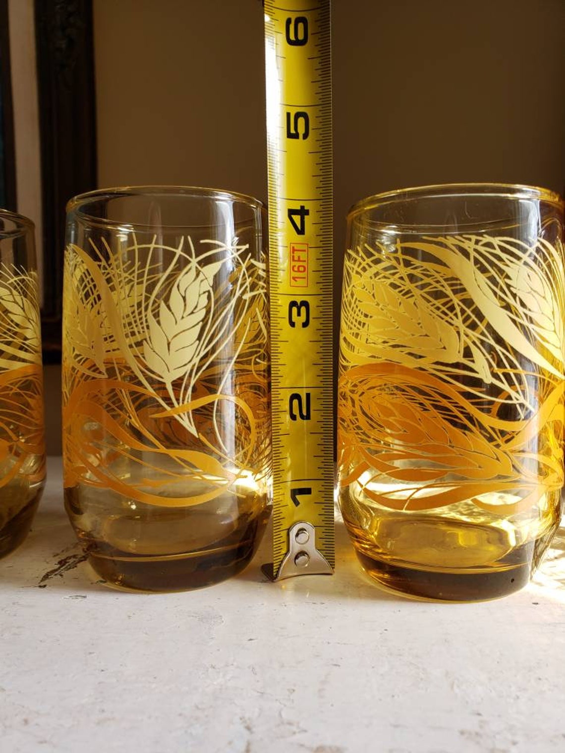 Vintage Set of 7 Anchor Hocking Amber Wheat Pattern Juice | Etsy