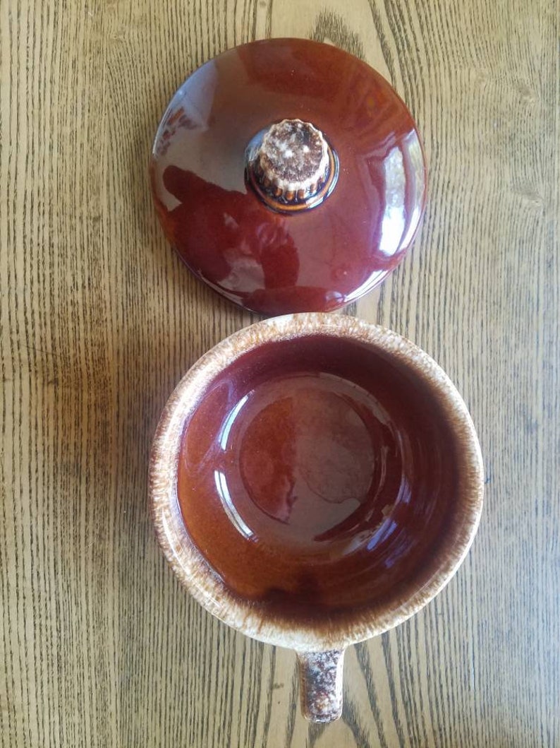 Hull brown drip soup or chili crock with lid and handle | Etsy