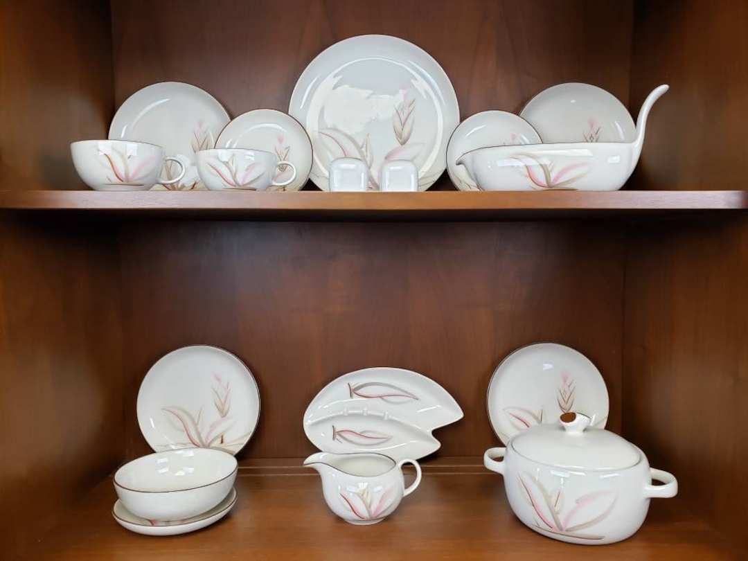 Winfield Dragon Flower Mid Century Dinnerware Pink and Brown Dessert ...
